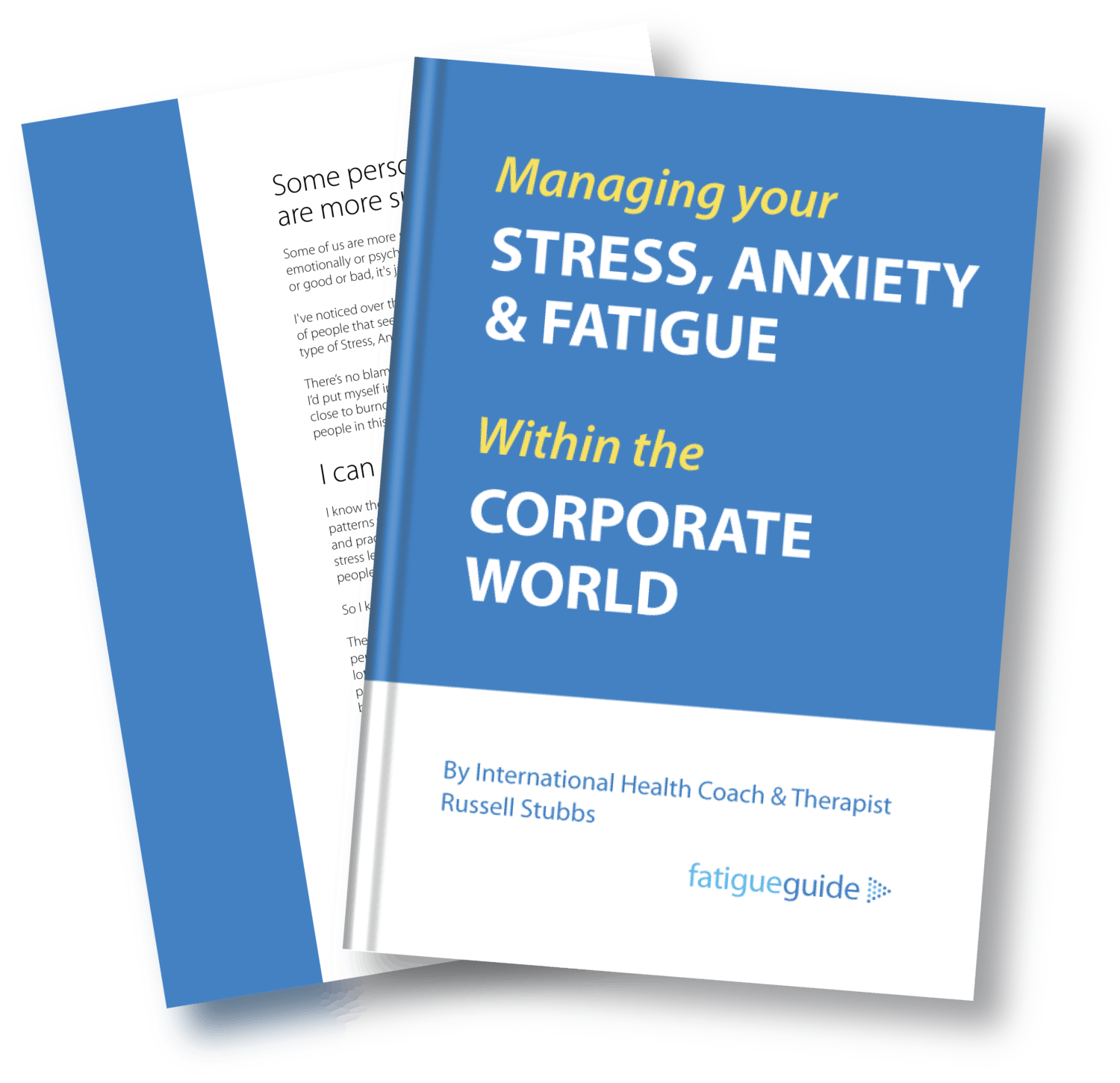 corp stress ebook cover & page | Fatigue Guide